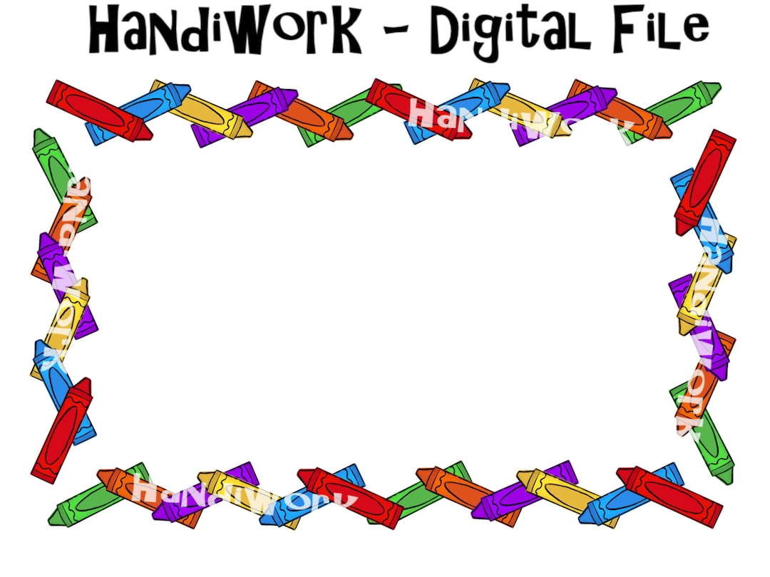 Crayon Frame Sublimation Design, Painted Crayon Border Digital File ...