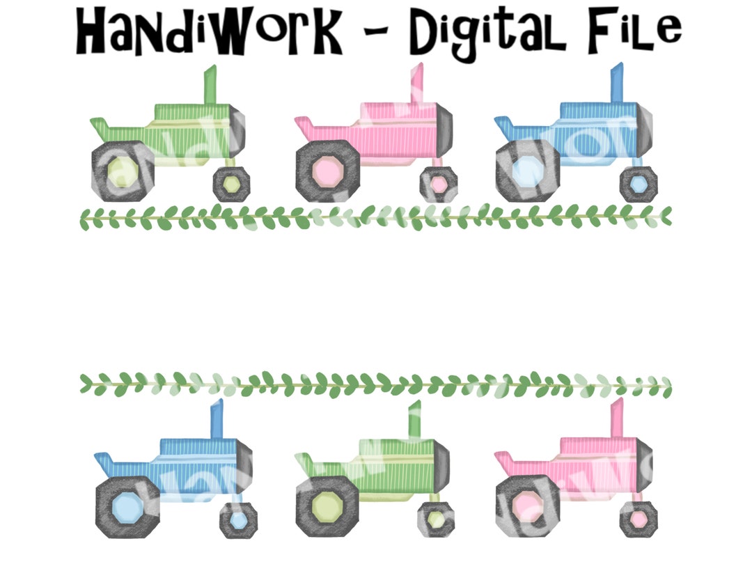 Quilted Girl Tractor Png Digital File, Pink Blue and Green Tractor ...