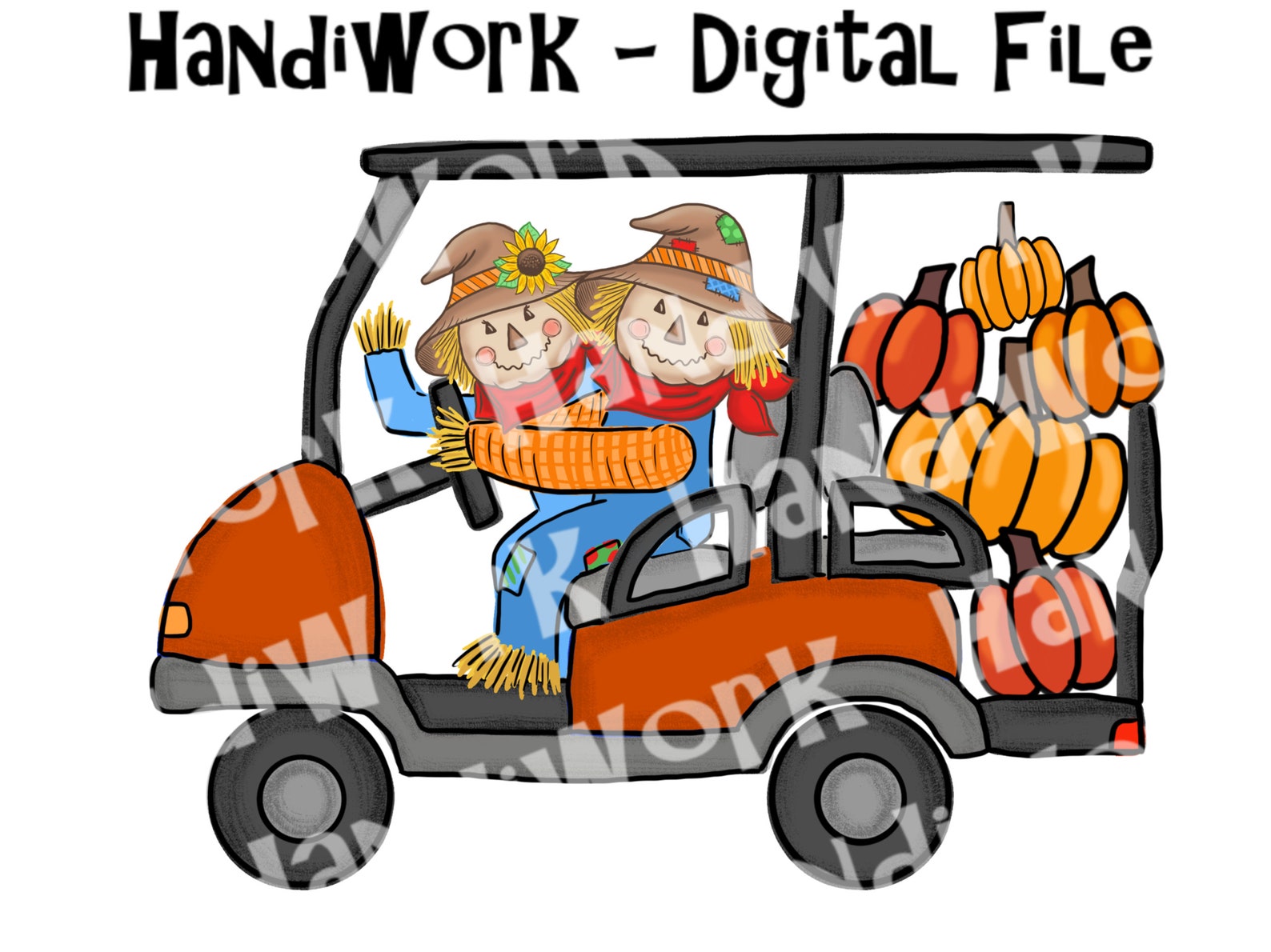 Fall Golf Cart Png Design, Scarecrow Fall Golf Cart Sublimation Design ...