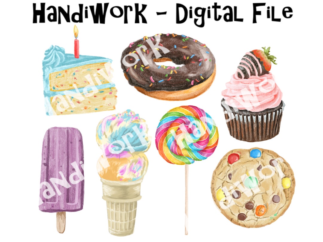 Realistic Sweet Treats Clip Art, Hand Drawn Desserts Sublimation, Sweet ...