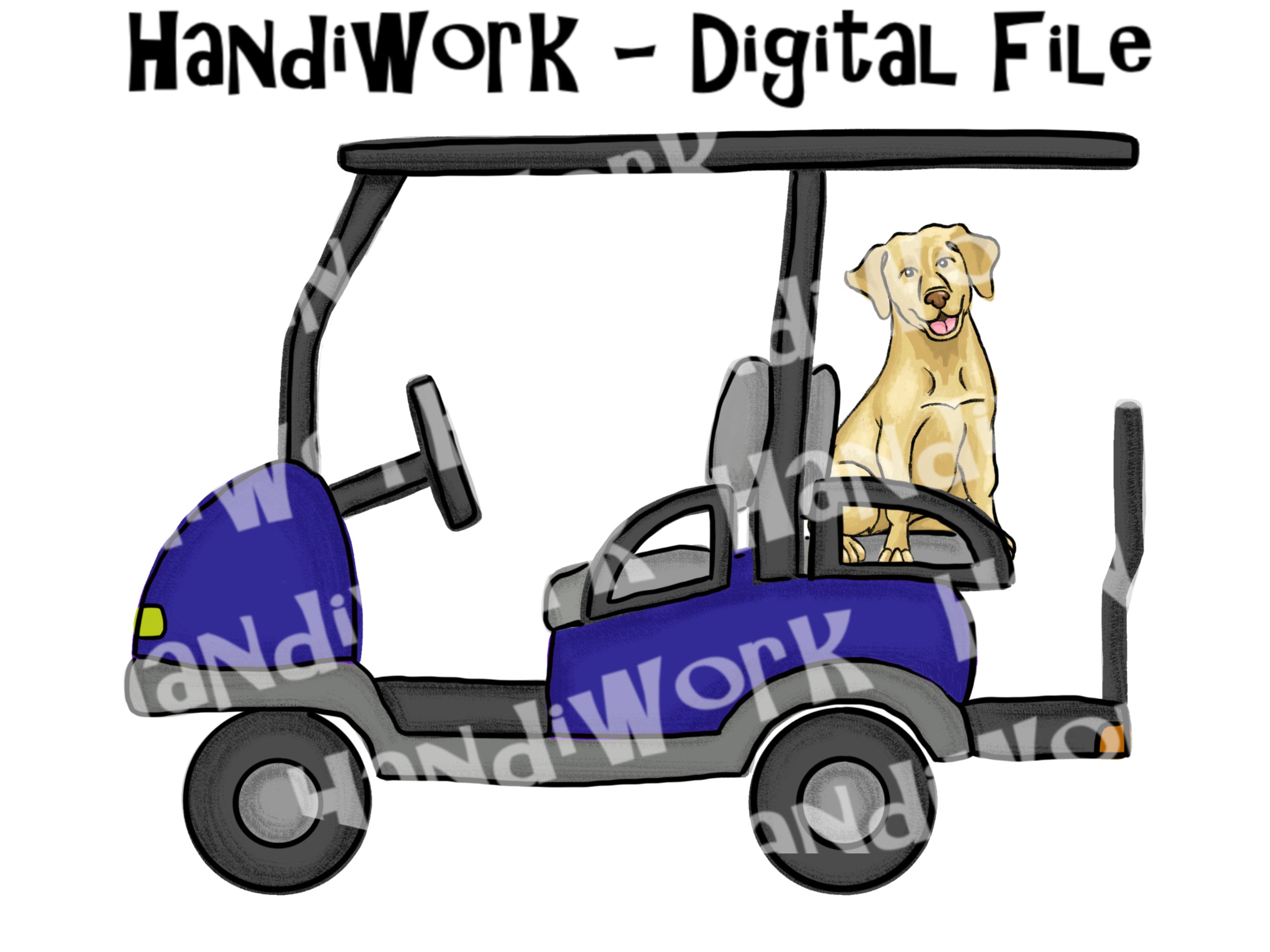 Painted Golf Cart With Dog Png Design, Navy Golf Car Png Design With ...