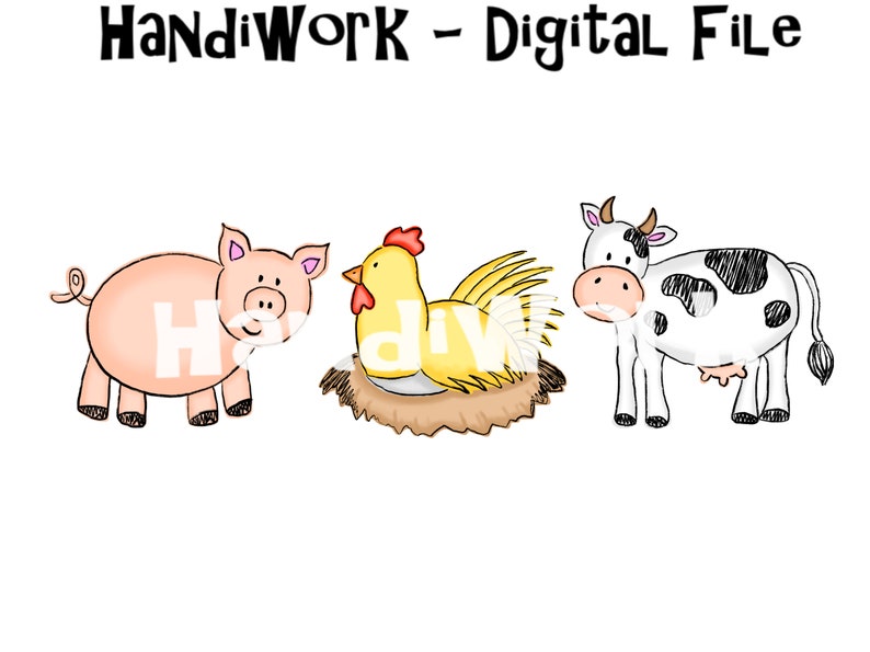 Kids Farm Animal Trio Png Design, Painted Farm Animal Trio Sublimation ...