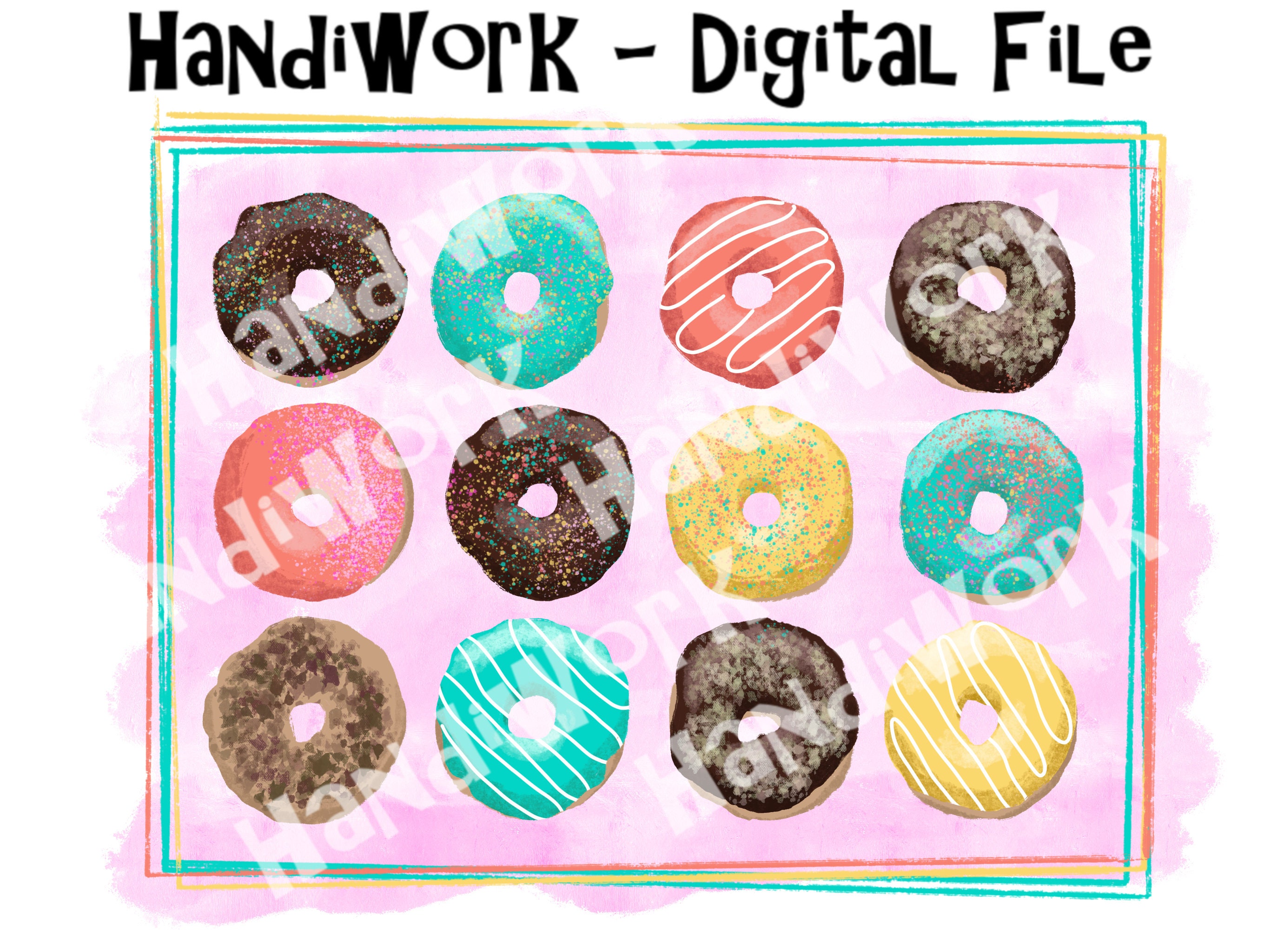 Cute Painted Donut Png Design Donuts With Frame Sublimation - Etsy