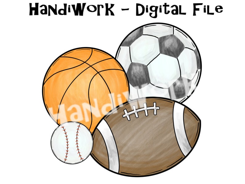 Baseball, Basketball, Football, and Soccer PNG File, Watercolor Sports ...