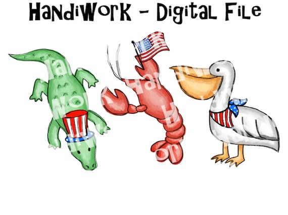 Alligator Pelican and Crawfish July 4th Png Design Kids - Etsy
