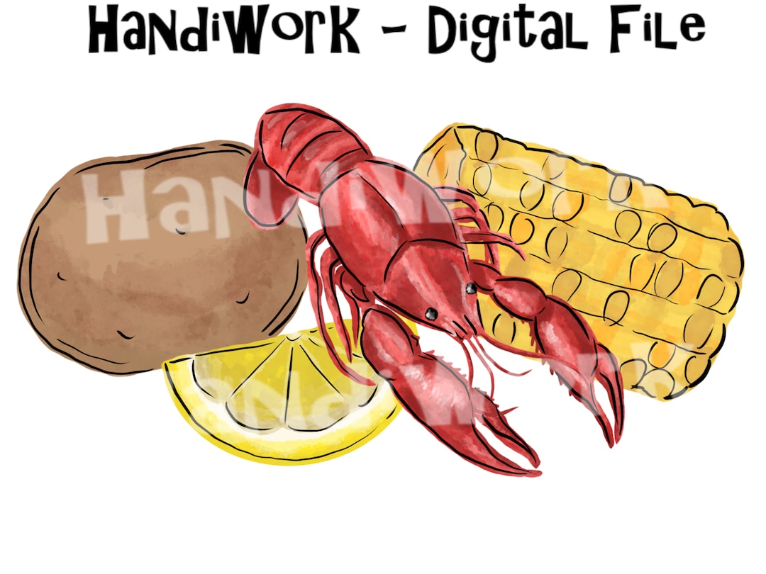 Crawfish Potatoes Corn PNG File, Crawfish Painted Design, Watercolor ...