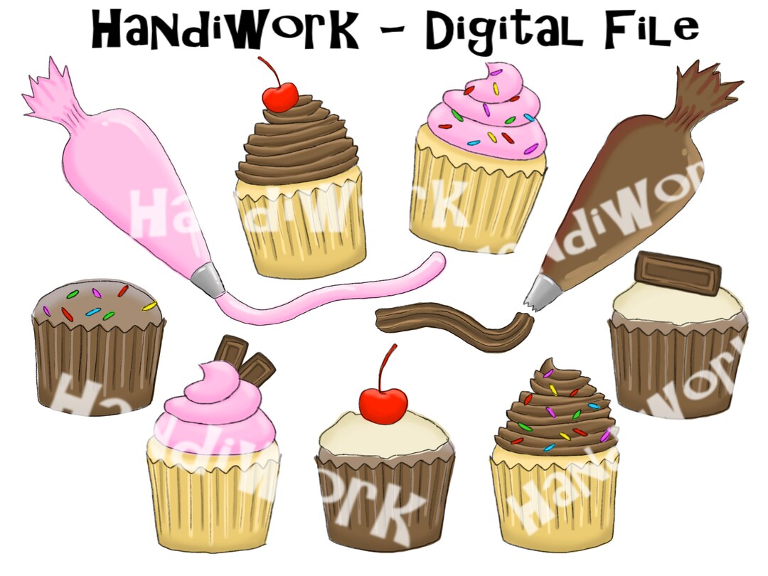 Cupcake Decorating Clip Art, Painted Cupcake Clip Art, Cupcake Card ...