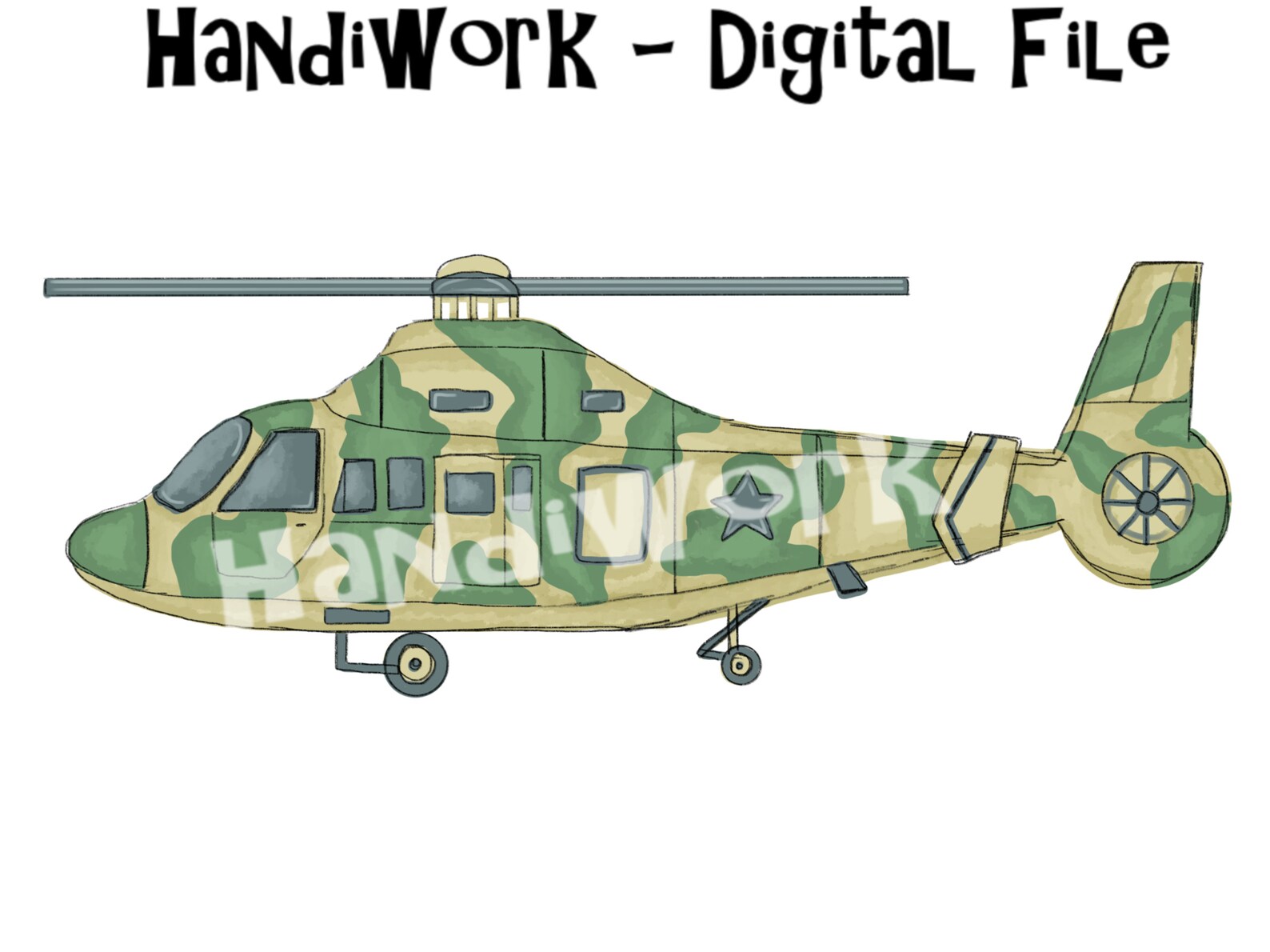 Watercolor Military Helicopter Png Design Camo Helicopter | Etsy