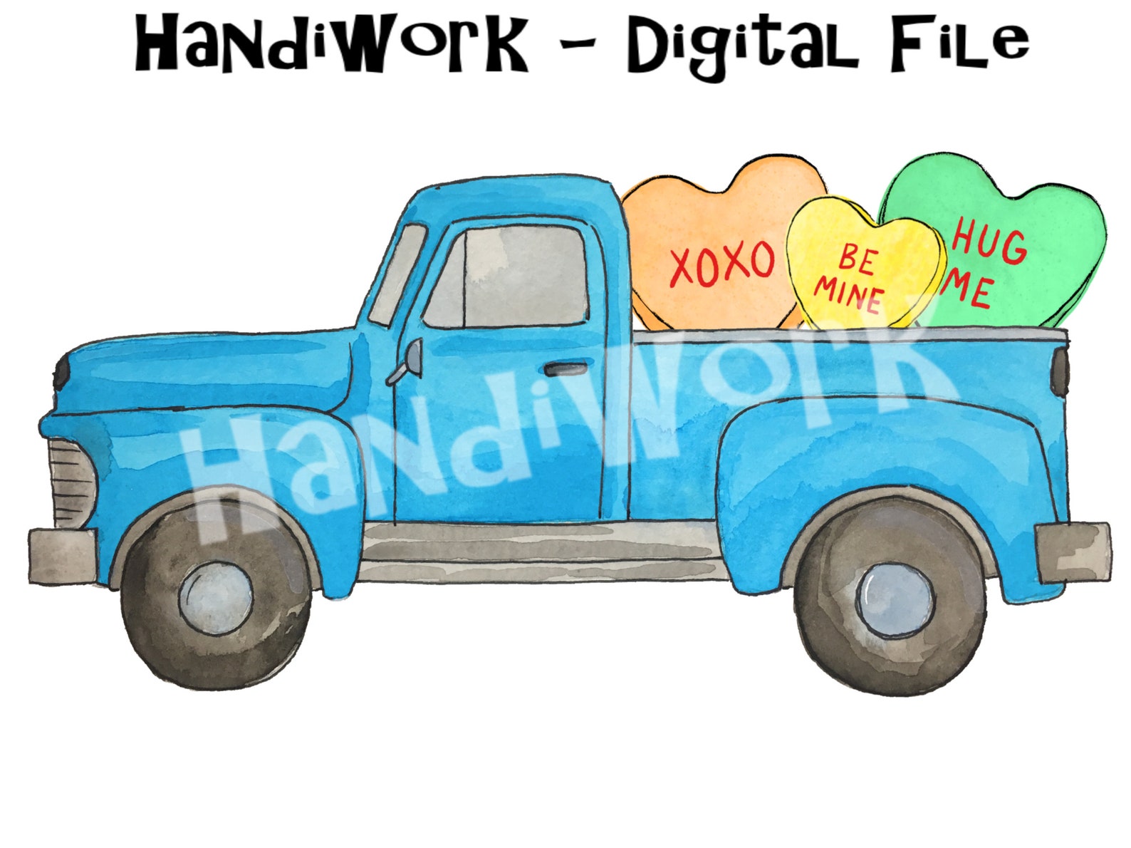 Blue Valentine's Truck With Hearts PNG File, Valentine's Day Truck ...