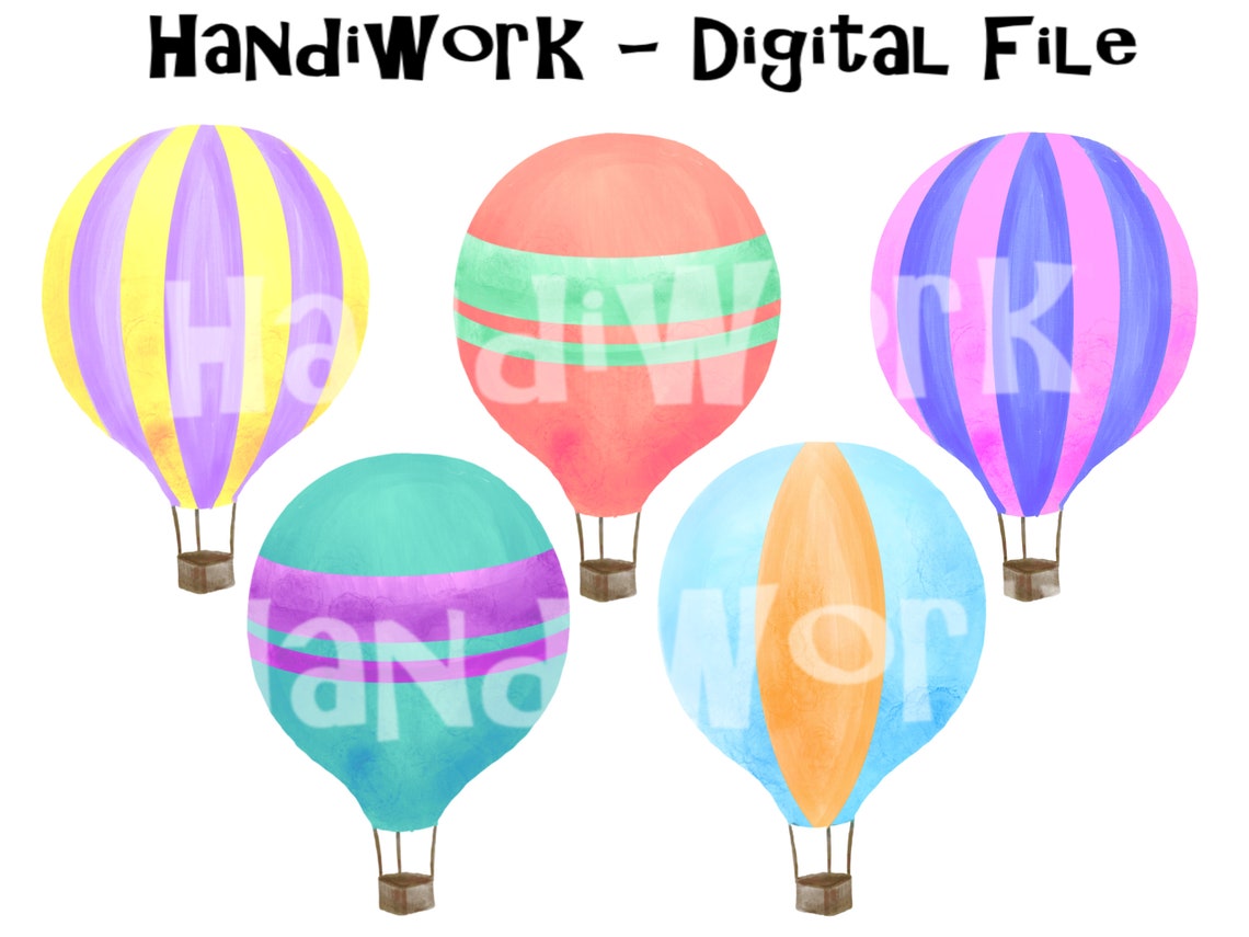 Hot Air Balloon Clip Art PNG File Pastel Hot Air Balloon Clip - Etsy