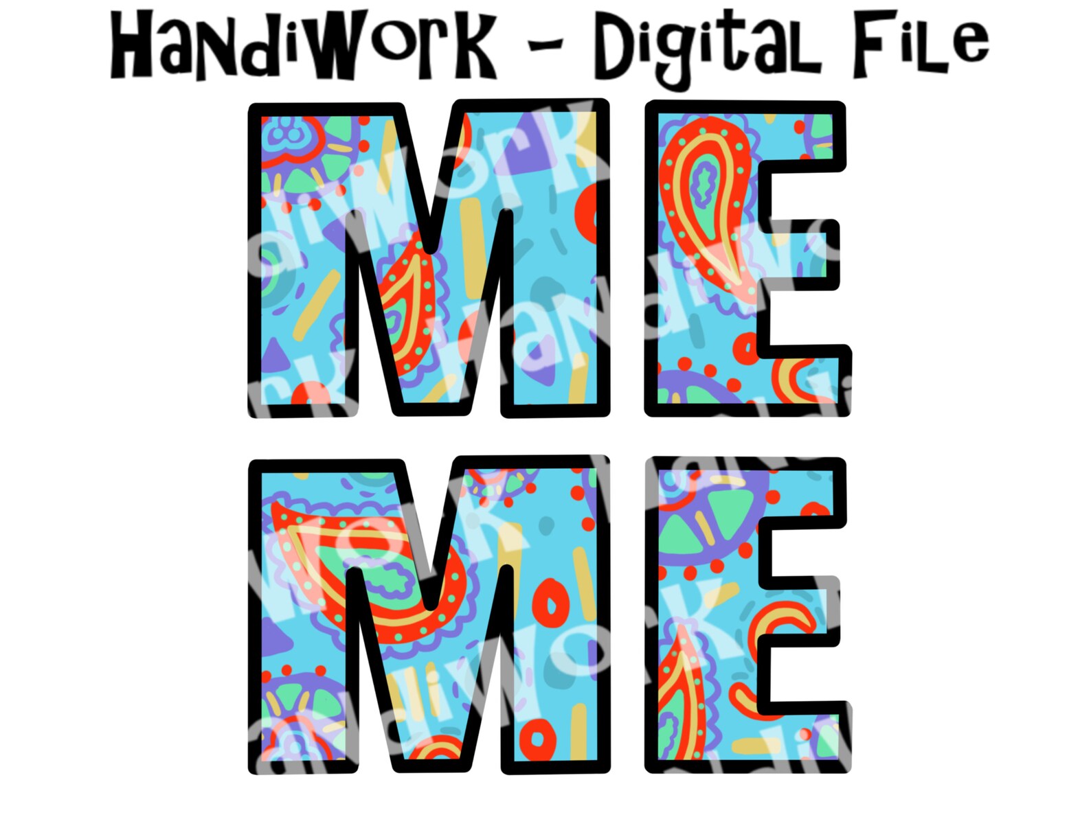 Paisley Printed Meme Design Big Meme Word Design Png Blue - Etsy