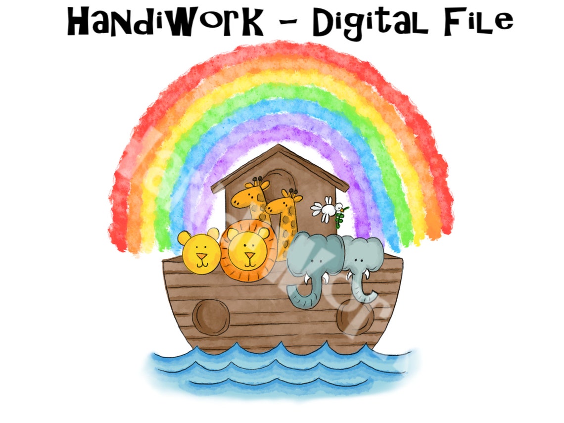 Noah's Ark With Rainbow PNG File, Noah’s Ark First Birthday, Watercolor Noah's Ark, Noah's Ark ...