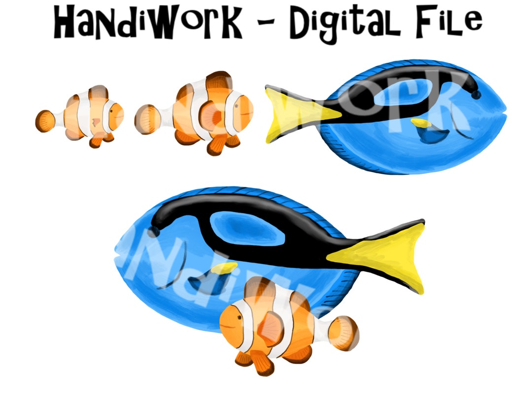 Orange and Blue Fish Trio Design, Clown Fish Movie Png Sublimation ...