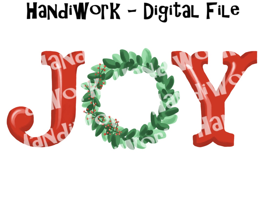 Red Joy and Wreath Png Design, Joy Sublimation Christmas Png, Painted ...
