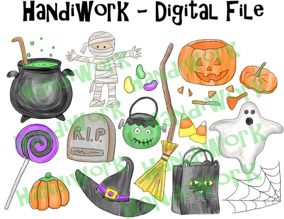 Cute watercolor Halloween clip art png designs Halloween | Etsy