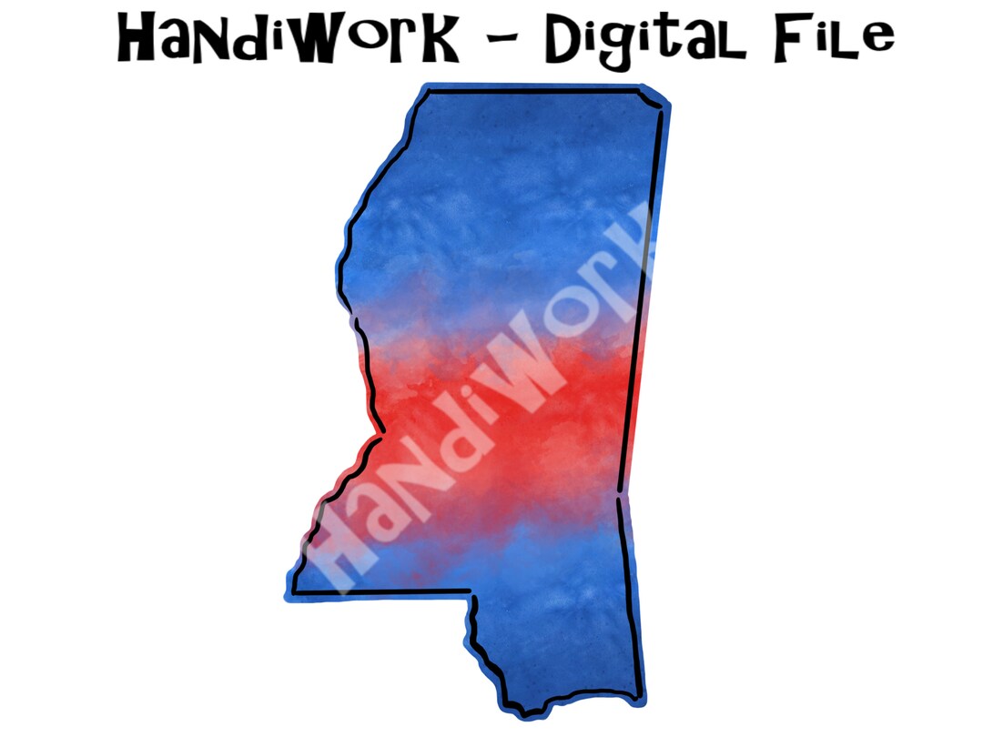 Red and Blue Mississippi PNG File, Watercolor Red and Navy Mississippi ...