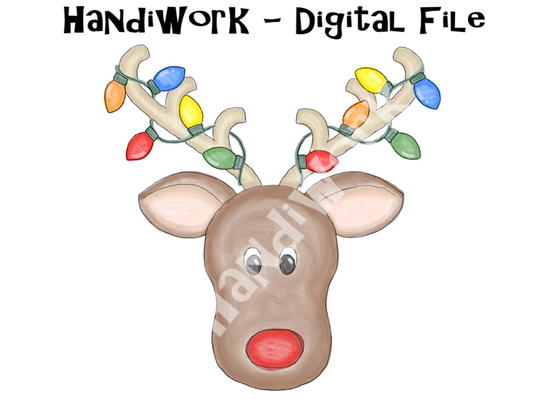 Watercolor Rudolf With Christmas Lights PNG File, Boy Reindeer ...