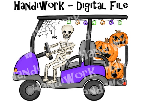 Skeleton in Golf Cart Png Design Halloween Golf Cart - Etsy