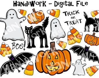 Halloween Trick or Treat Clipart Set Hand Drawn Digital - Etsy