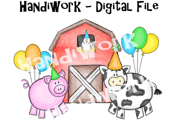 Watercolor Farm Birthday Png Design Farm Animal Birthday | Etsy
