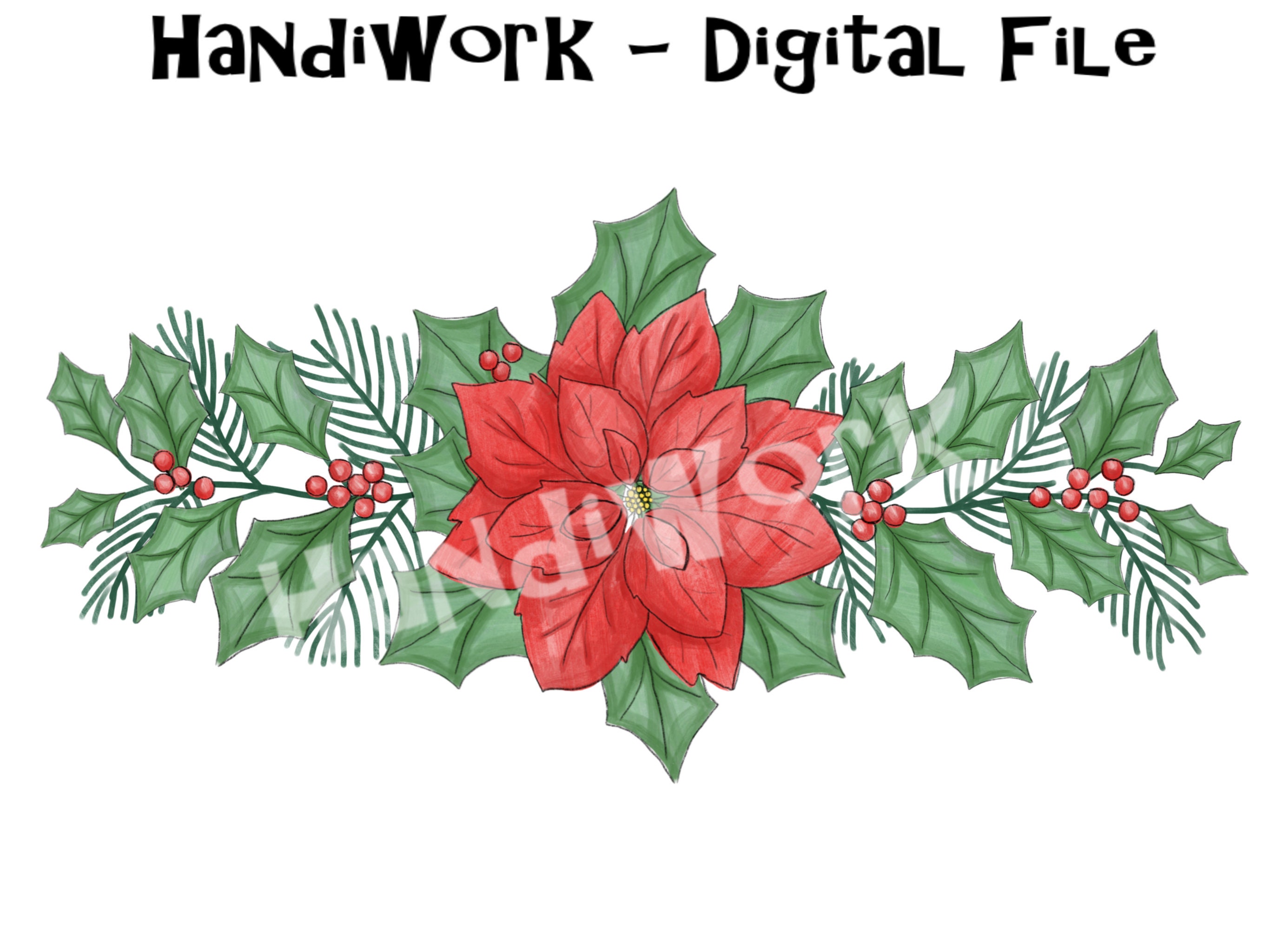 Poinsettia Swag PNG File Watercolor Poinsettia With Holly | Etsy