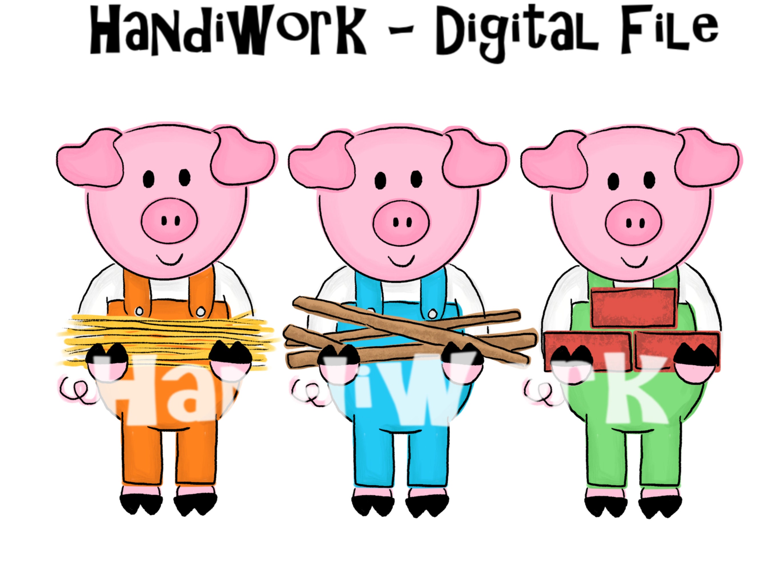 Three Little Pigs and Big Bad Wolf Kids Png Design, Painted Three ...