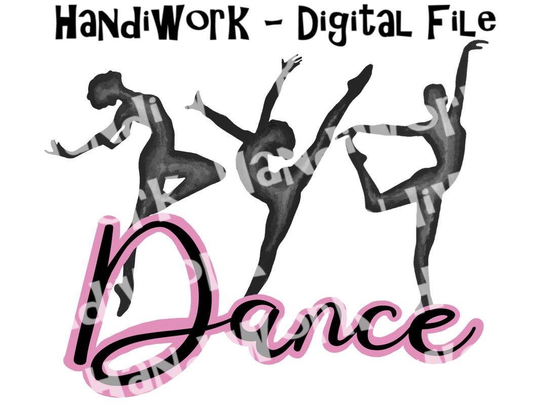 Dance Silhouette Design, Black Watercolor Dancer Trio, Pink and Black ...