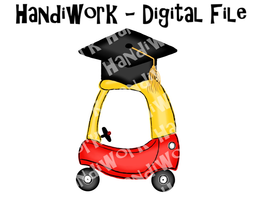 Kids Red and Yellow Car With Graduation Hat, Kids Ride on Push Car Grad ...