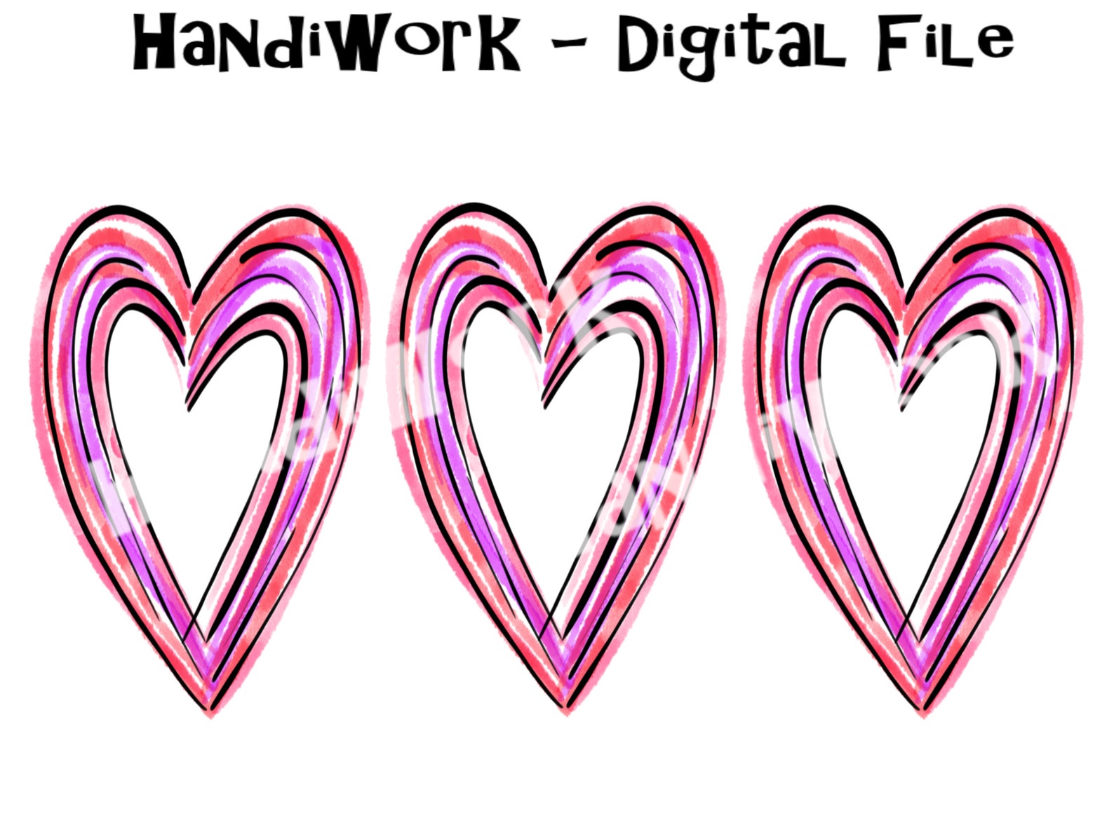 Brush Stroke Heart Trio PNG File, Valentine's Day Painted Heart Trio ...