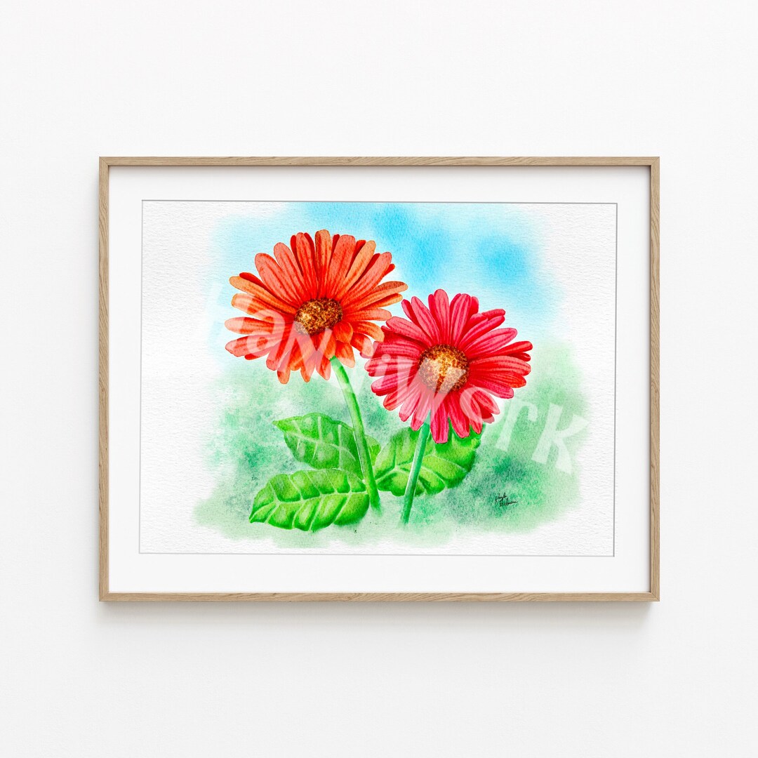 Gerbera Daisy Pdf and Jpeg Art Print, Watercolor Painted Gerbera ...