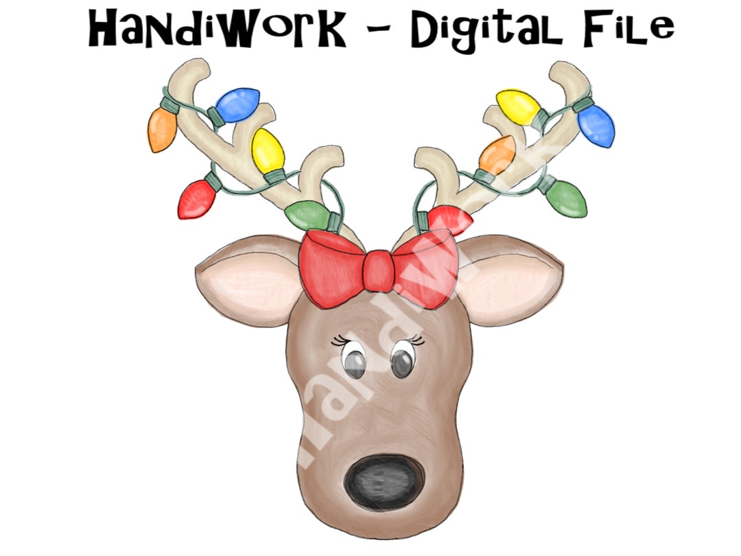 Watercolor Girl Reindeer With Christmas Lights PNG File, Girl Reindeer ...