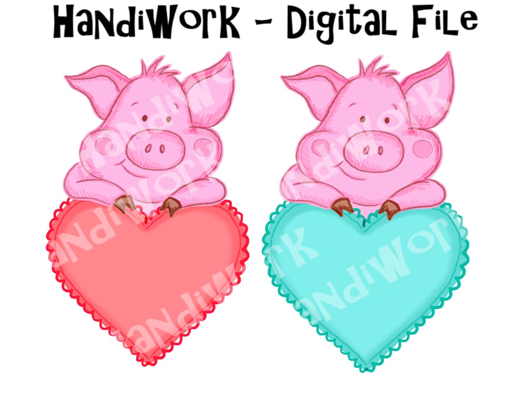Valentines Piggies With Hearts Png Files, Painted Pink Pigs With Hearts ...