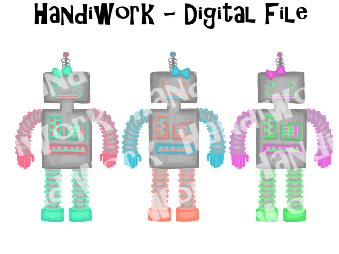 Girly Robot Trio Png Design, Girl Robot Trio Sublimation Png, Colorful ...