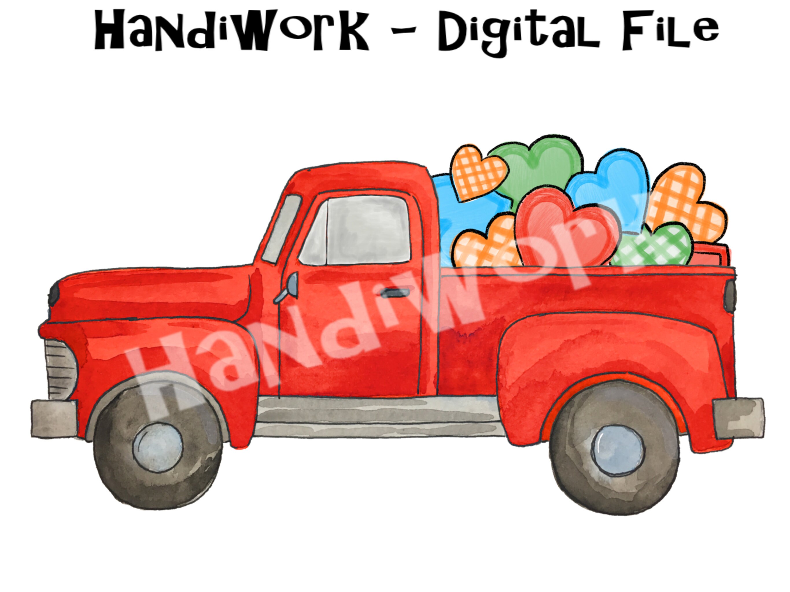 Red Valentine's Truck With Hearts PNG File | Etsy
