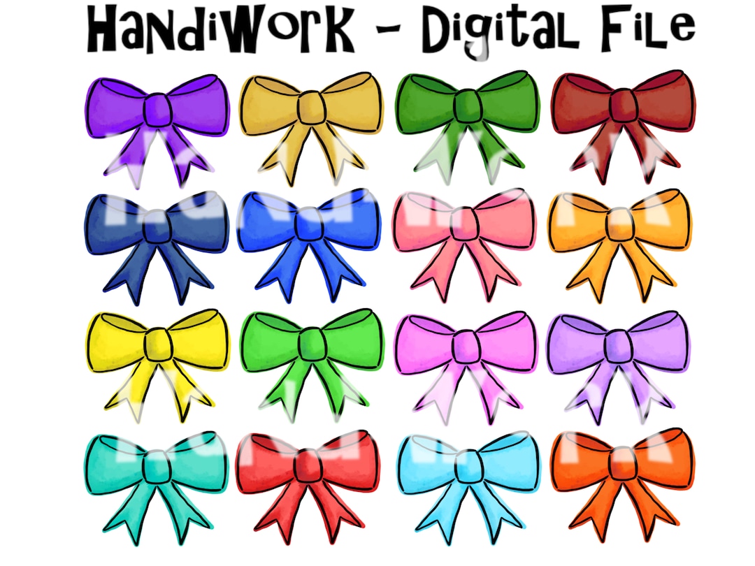 Multicolored Bow PNG Files, Watercolor Bows Design, Multicolored Bows ...