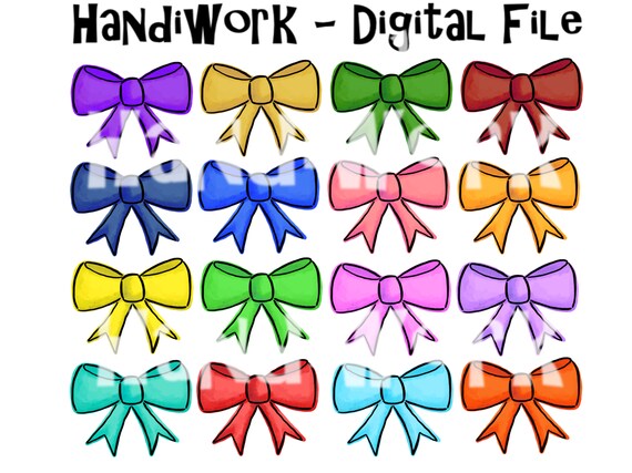 Multicolored Bow PNG Files Watercolor Bows Design - Etsy