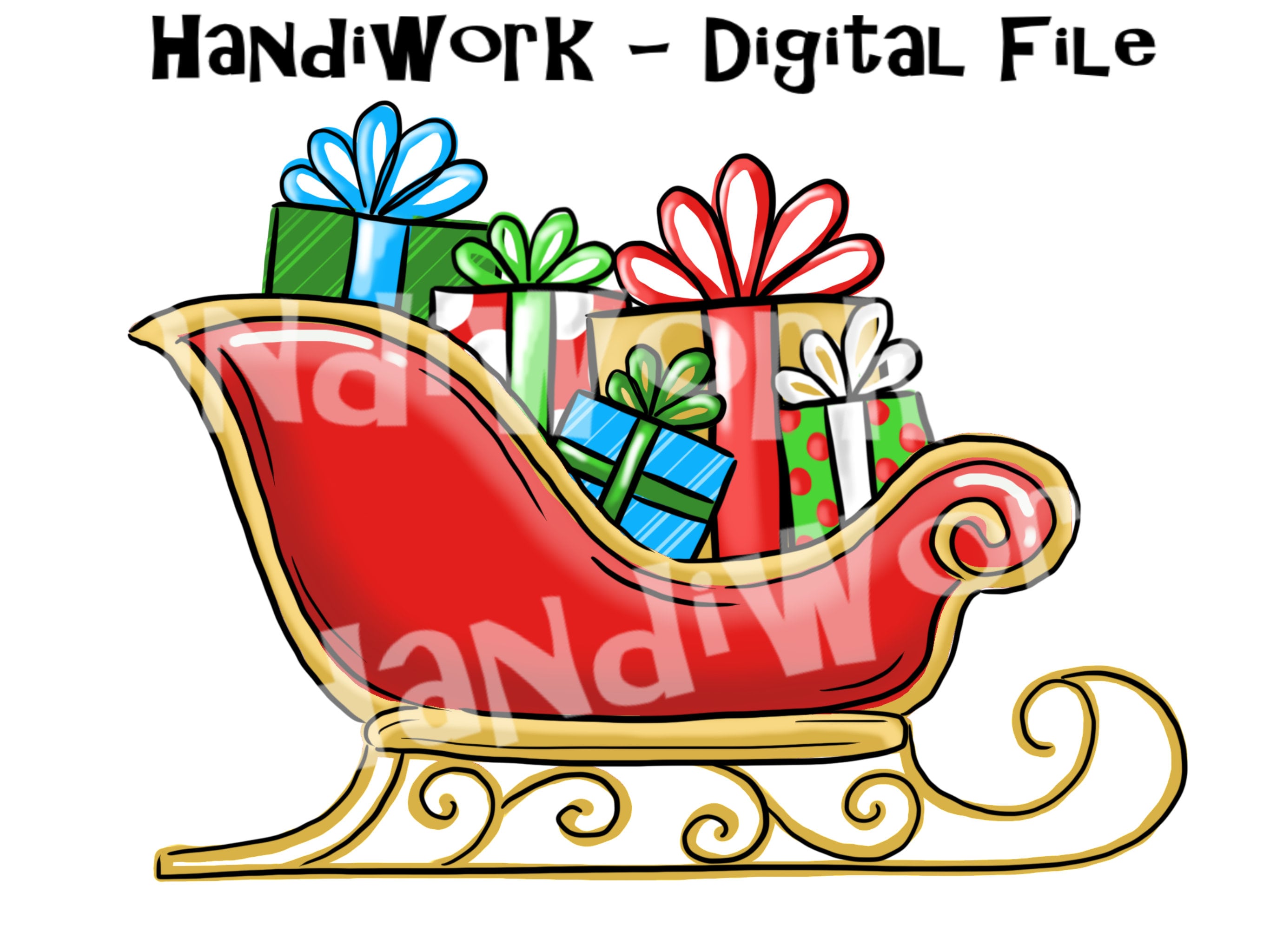 Santa Sleigh With Presents PNG File, Watercolor Christmas Presents ...
