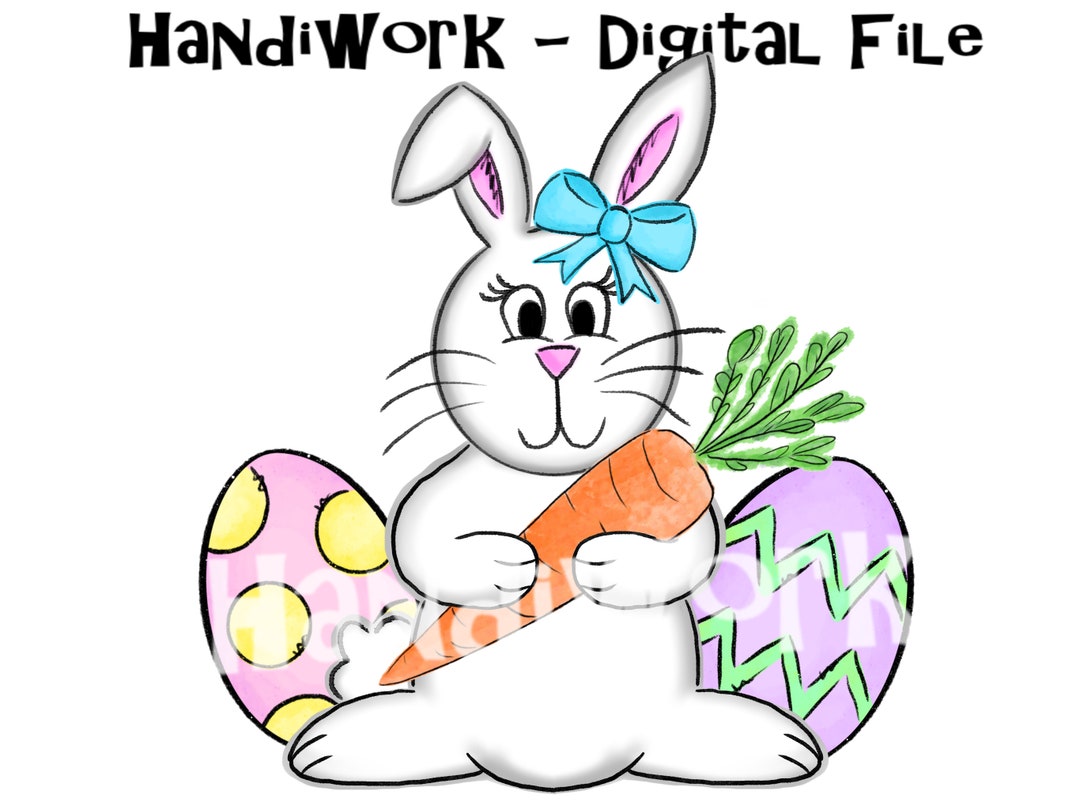 Girl Easter Bunny Watercolor PNG File, Easter Bunny With Eggs Design ...