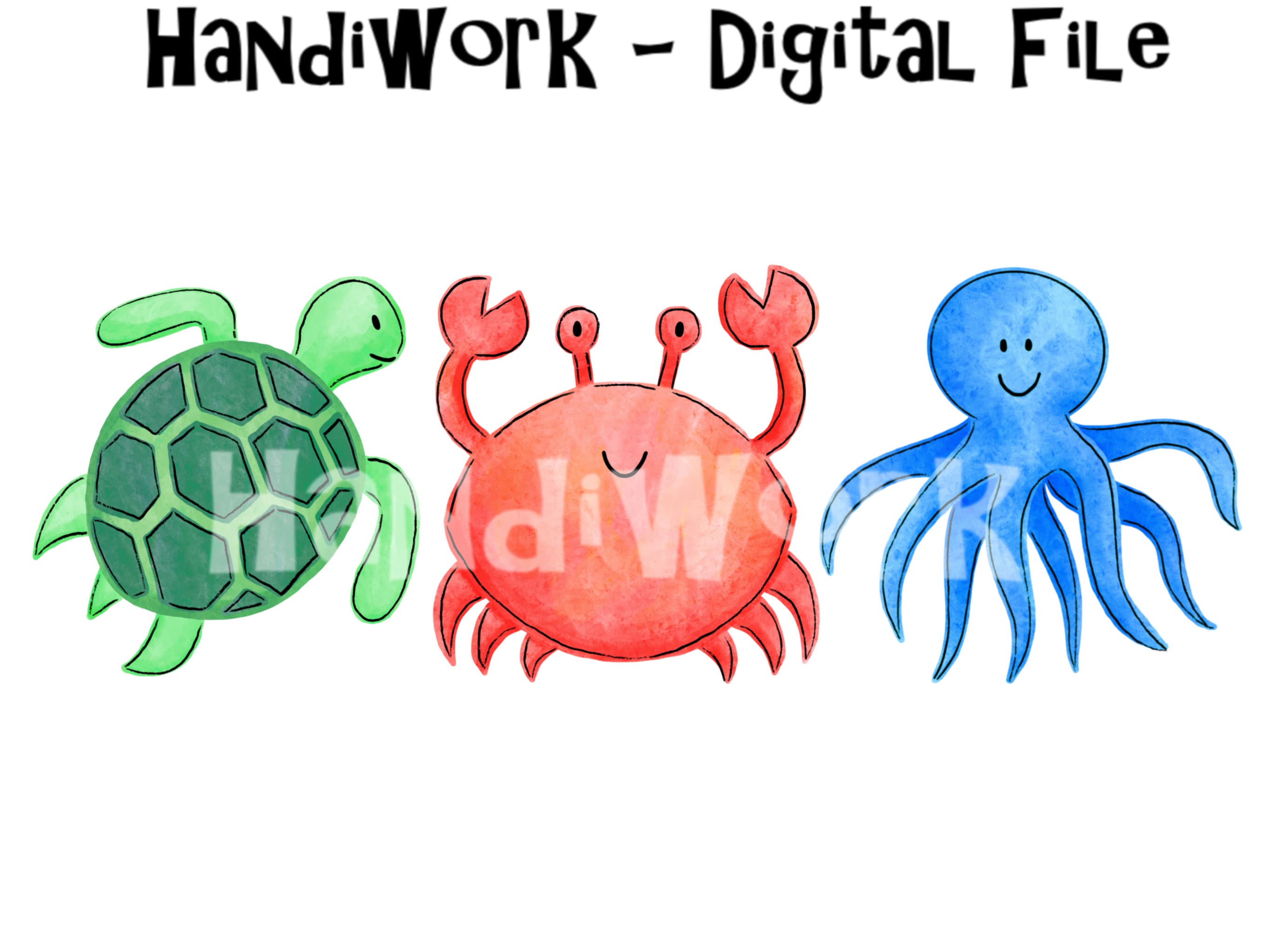 Watercolor Ocean Animal Trio Png Design, Boy Ocean Animal Trio ...