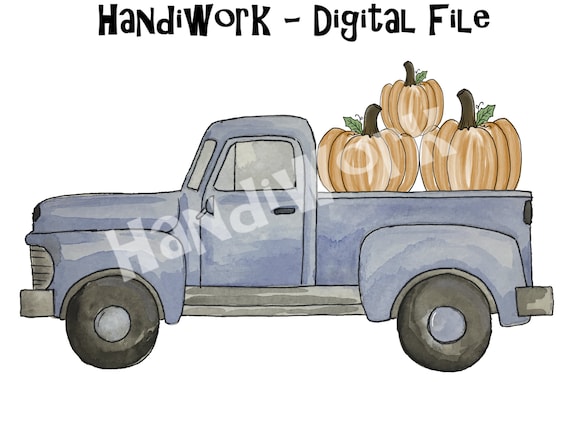 Truck With Pumpkins PNG File Fall Truck Watercolor Truck | Etsy