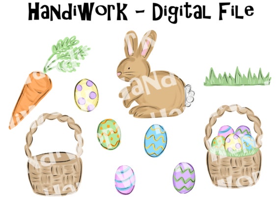 Easter Bunny Painted Clip Art Bunny Eggs and Basket Clip Art | Etsy