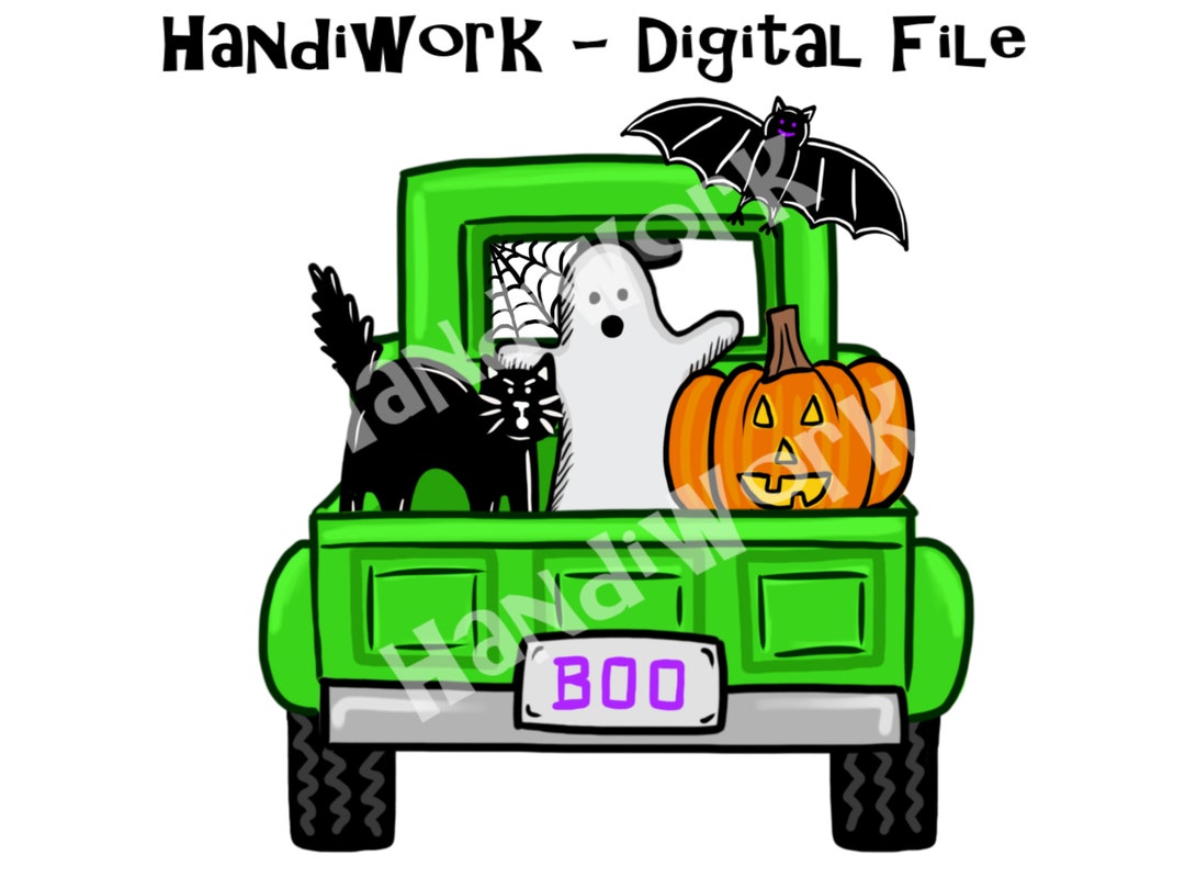 Halloween Truck PNG File, Ghost in Truck, Halloween Truck Sublimation ...