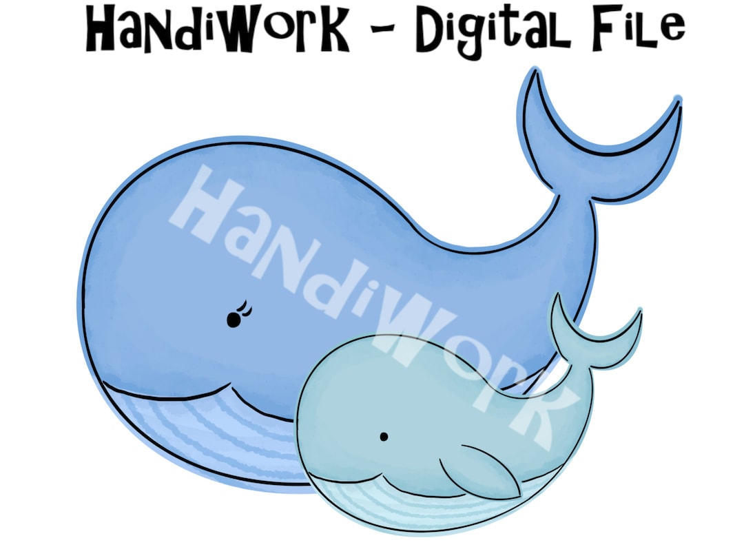 Mommy and Baby Whale PNG File, Watercolor Blue Whales Png, Whale ...