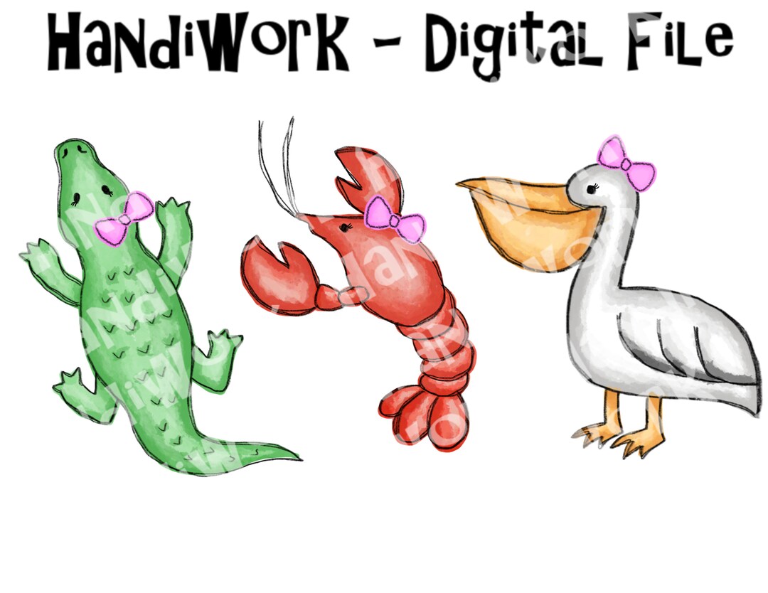 Alligator Pelican and Crawfish Girl Watercolor Png Design, Girly ...