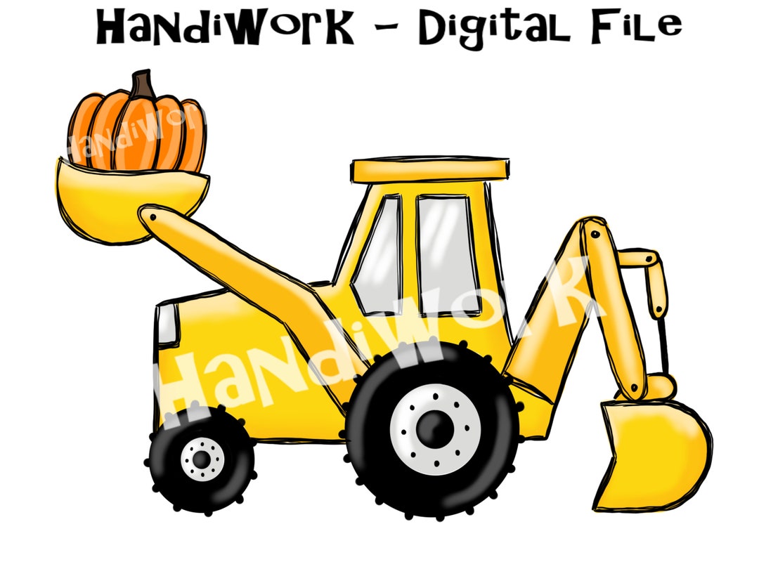 Backhoe With Pumpkin PNG File, Fall Construction Design, Watercolor ...