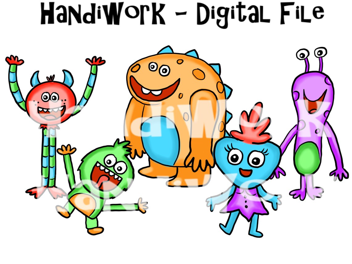 Cute Monster Png Clip Art Colorful Happy Monsters Sublimation | Etsy