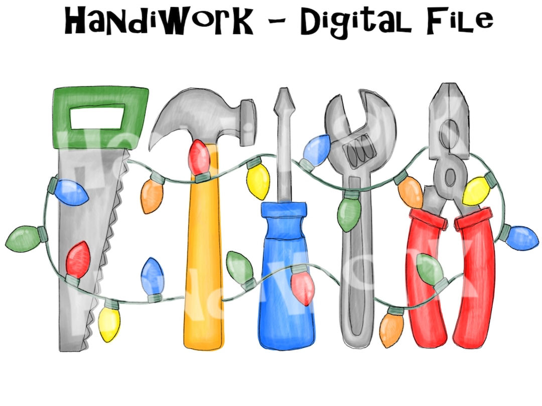 Tools With Christmas Lights PNG File, Boy Christmas Design, Watercolor ...
