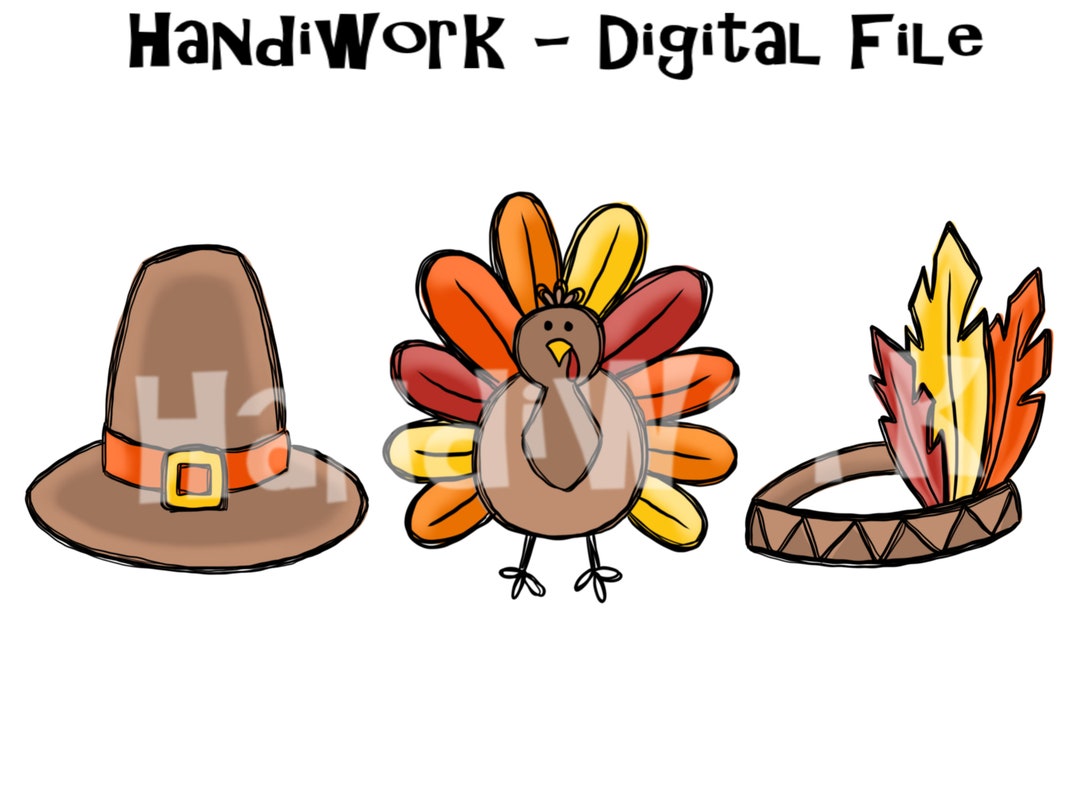 Thanksgiving Trio PNG File, Thanksgiving Turkey Design, Pilgrim Hat ...