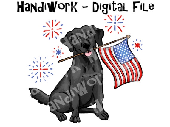 Black Lab Holding American Flag Png Design Black Dog July - Etsy