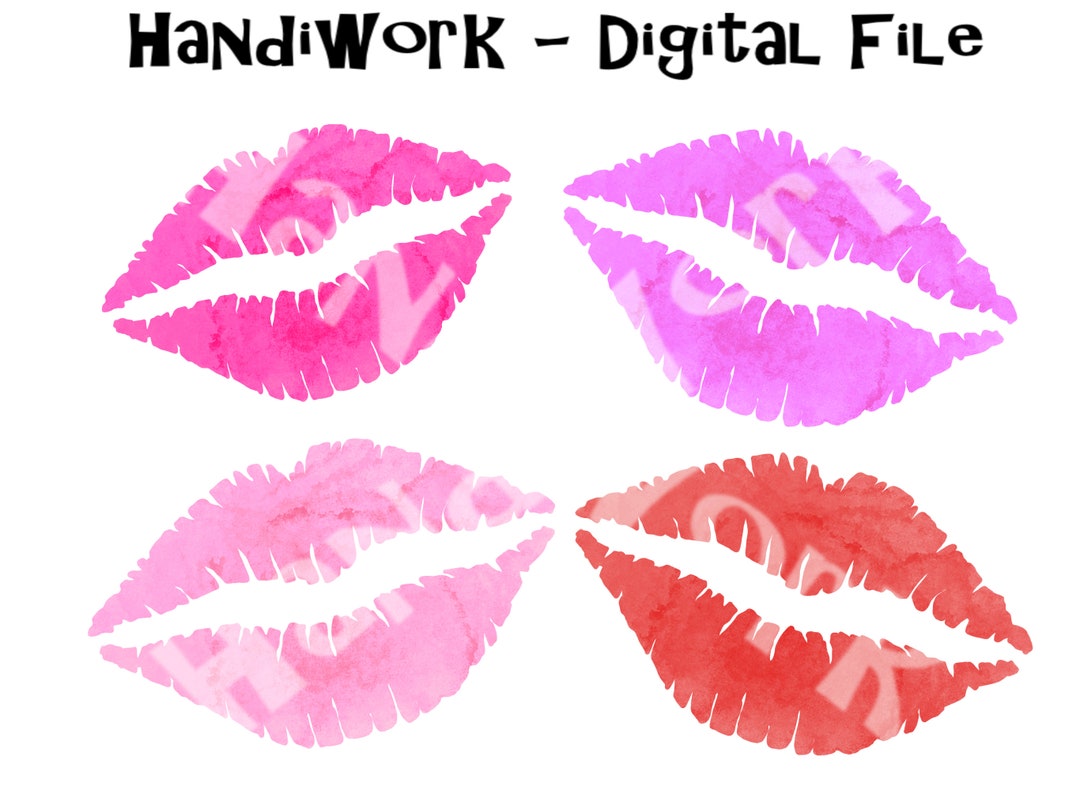 Lipstick Kisses PNG Files, Watercolor Kisses, Kiss Sublimation Design ...
